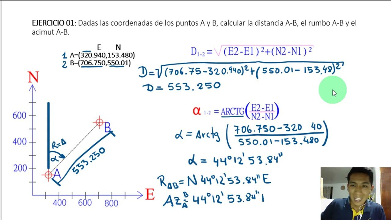 Cómo calcular azimut y distancia por coordenadas en Excel