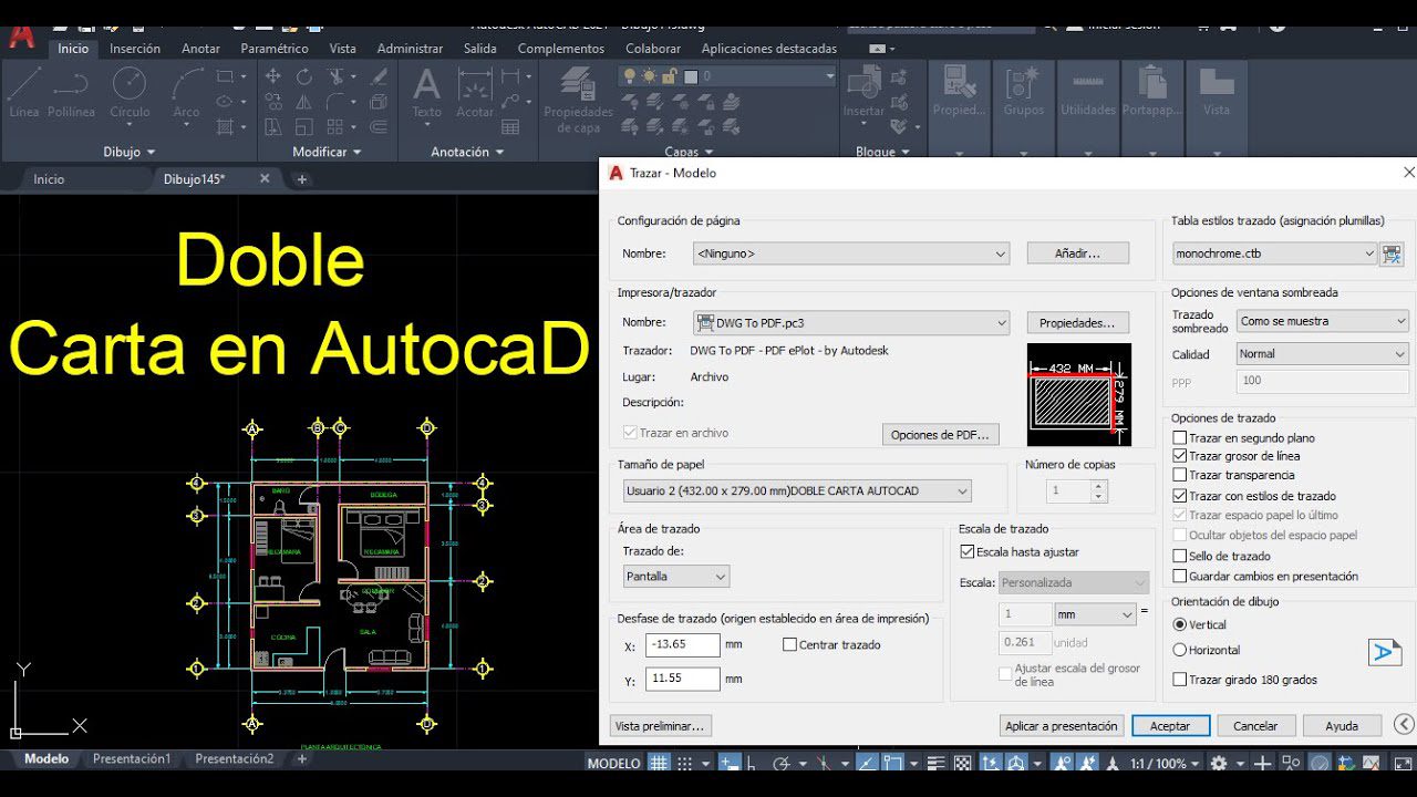 Qué medidas se utilizan para hoja doble carta en AutoCAD